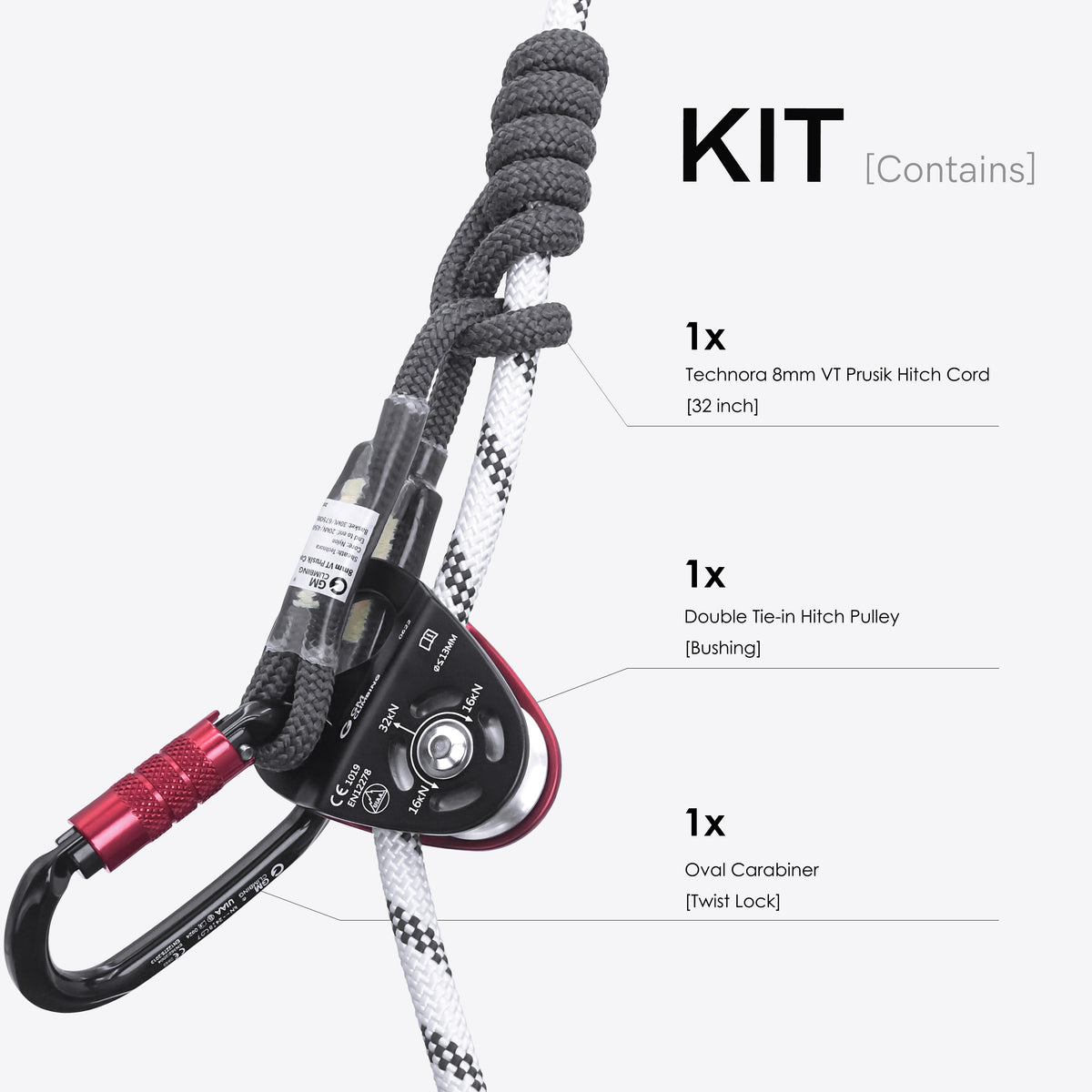 Prusik Hitch Tending Pulley Kit - Double Tie-in Hitch Pulley, Twist Lo ...