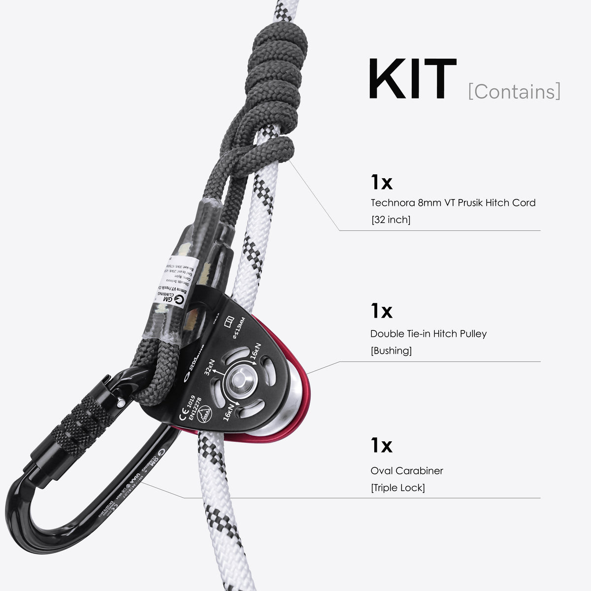 Prusik Hitch Tending Pulley Kit - Double Tie-in Hitch Pulley, Triple L ...